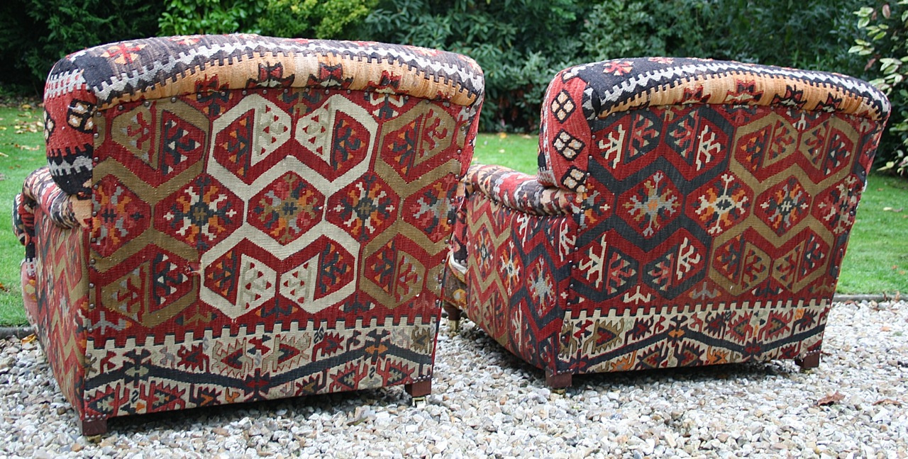 Pair of Turkish Kilim Upholstered Lansdown Chairs, Kilim Chairs, Kilim ...