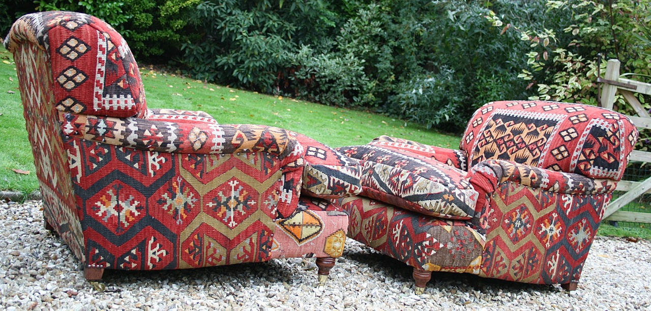 Pair of Turkish Kilim Upholstered Lansdown Chairs, Kilim Chairs, Kilim ...