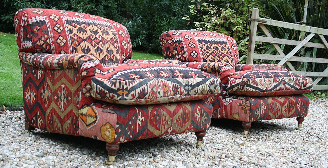 Pair of Turkish Kilim Upholstered Lansdown Chairs, Kilim Chairs, Kilim ...